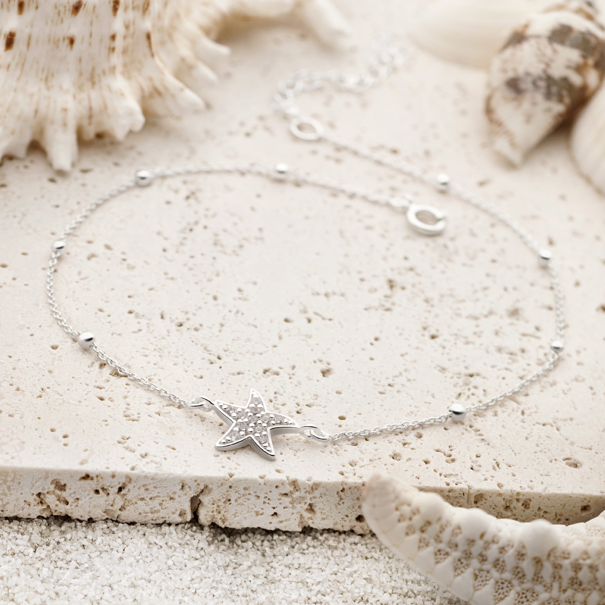 Shimmering Starfish Anklet – Silver by Mail