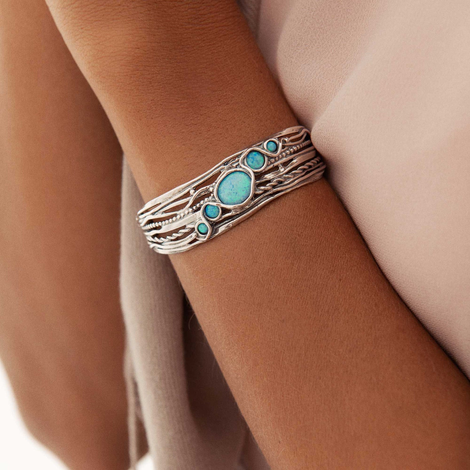 Opal Arc Bangle | Silver Bangles | BGL772 – Silver by Mail