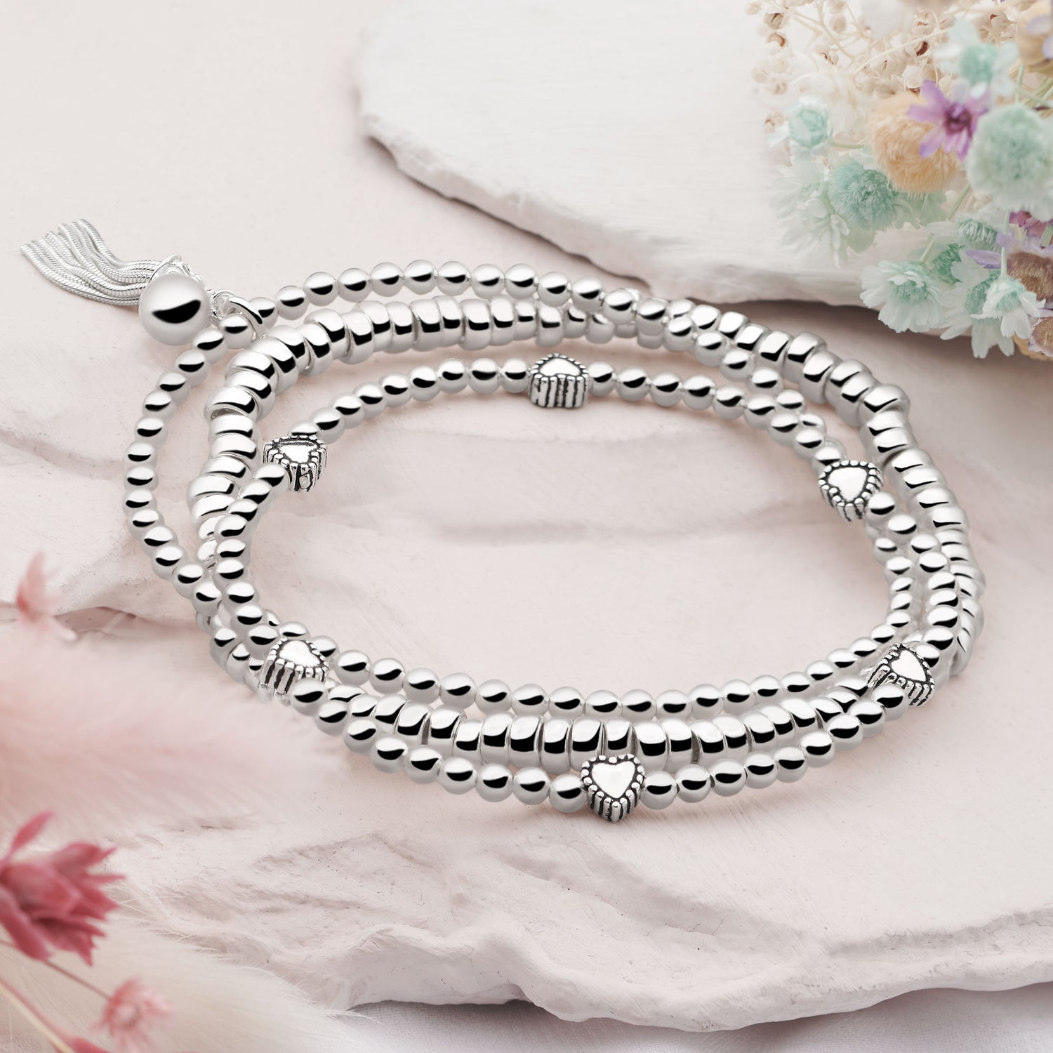 Heart Strings Bracelet Stack | Silver Bracelets | BRC1678 – Silver by Mail