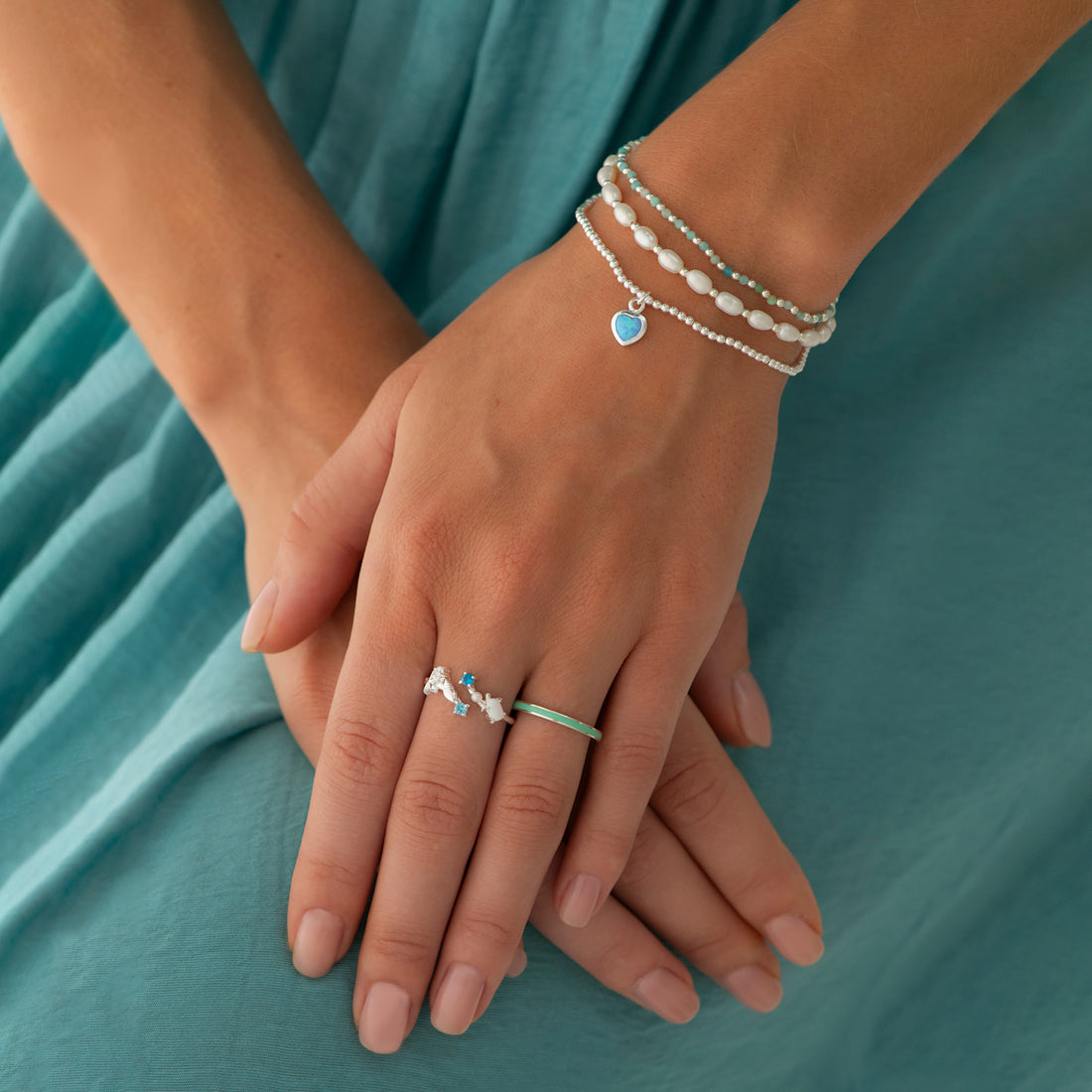 Turquoise Blue Stack Ring – Silver by Mail