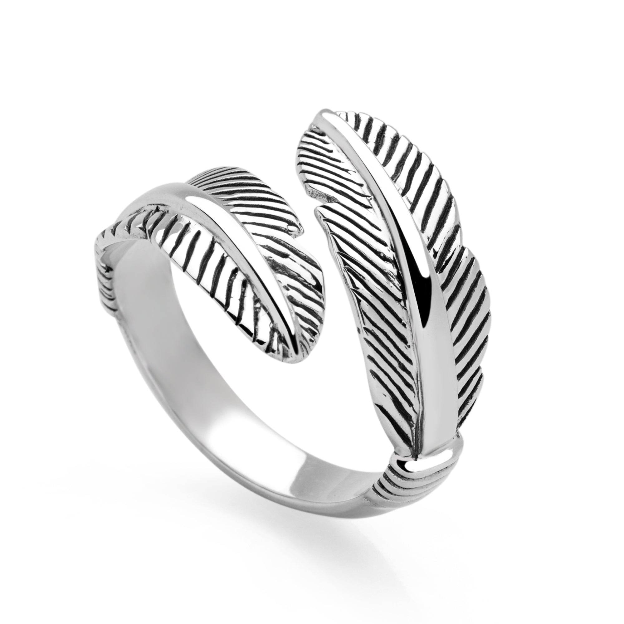 Guardian Feather Wrap Ring – Silver by Mail